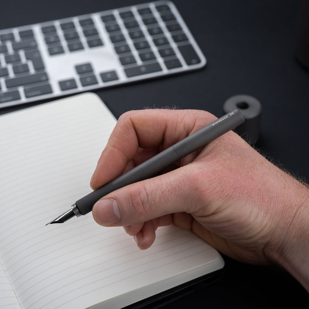 Fountain Pen - Matte Titanium | Personalised Fountain Pen - Wingback